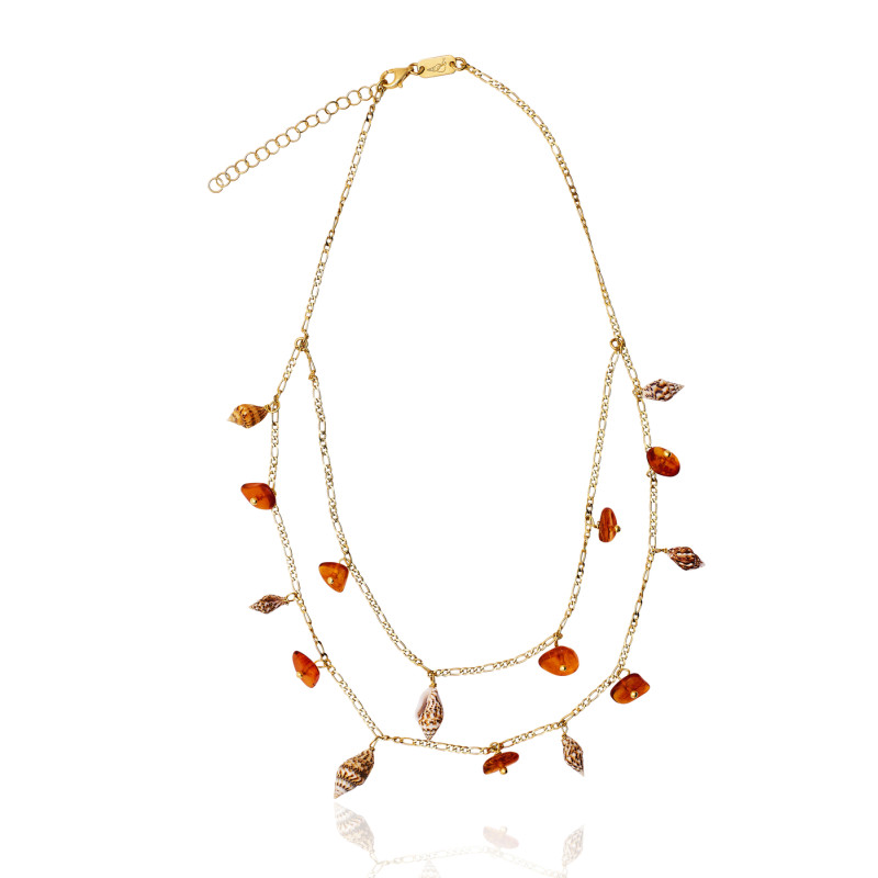 This necklace has two chains of different lengths helping to display the combination of ...